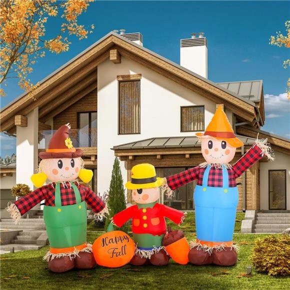 Holiday | Thanksgiving Inflatable Scarecrow Family 8 Ft Builtin Led ...